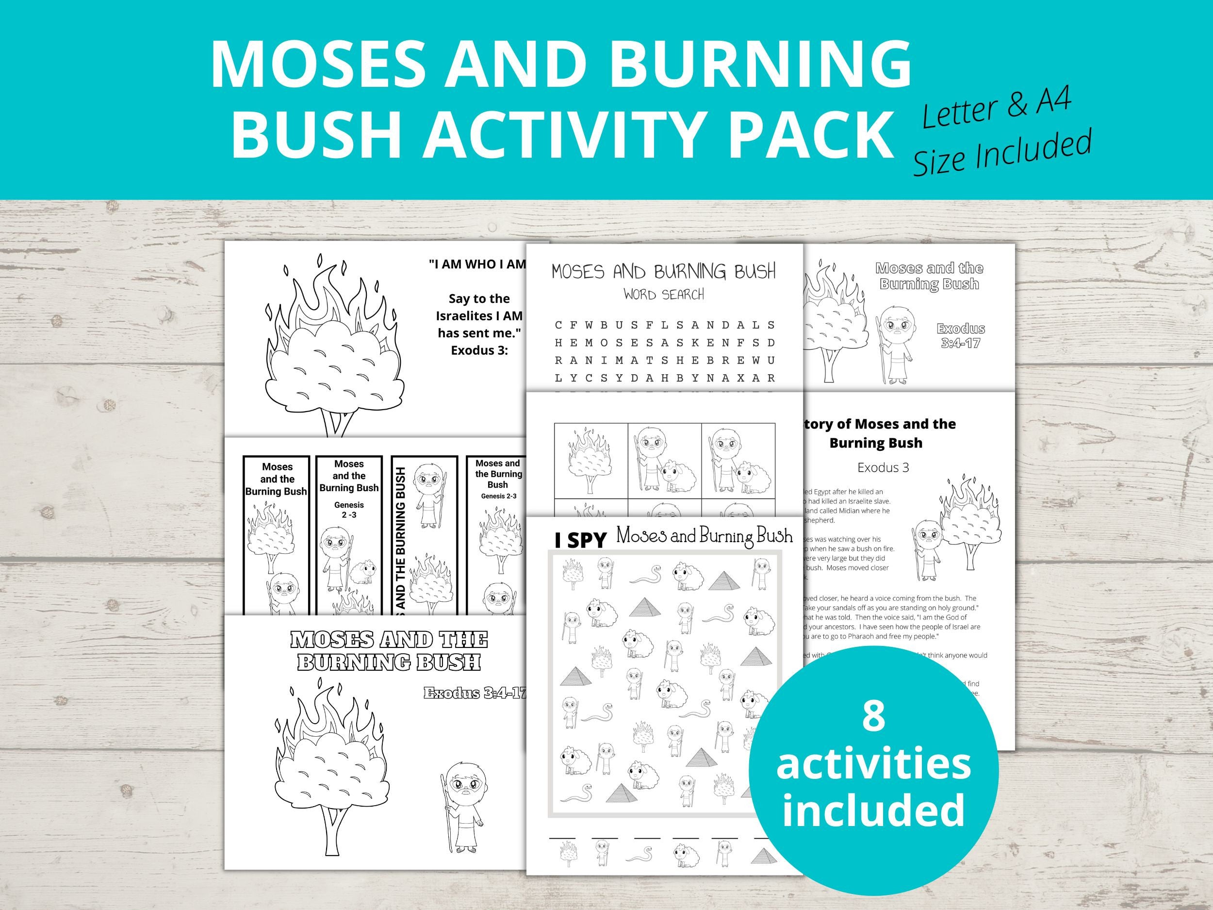 Moses and the Burning Bush Printable Activity Pack – Stored Up Treasure