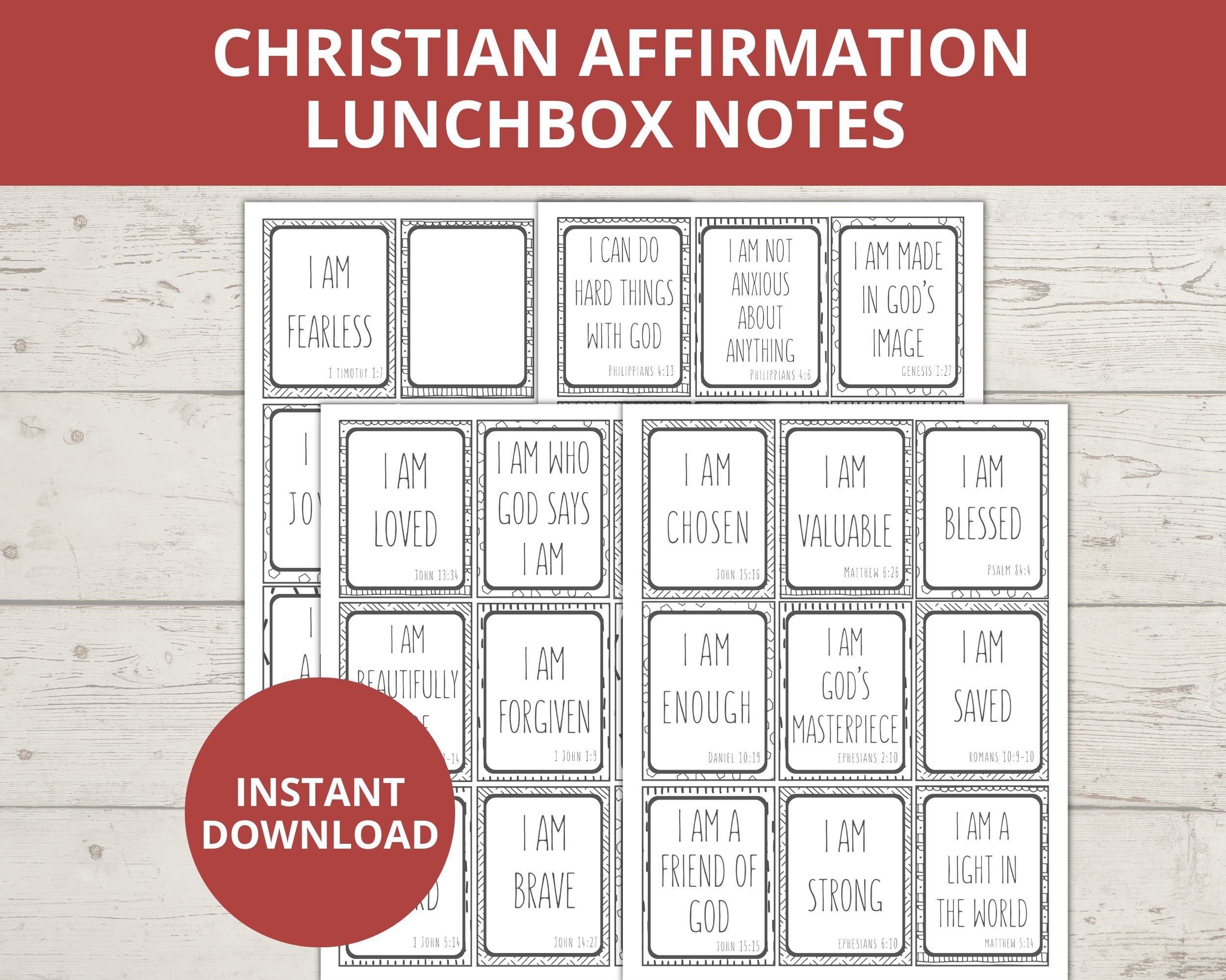 Scripture/Christian Affirmation Printable Lunchbox Notes for Kids ...