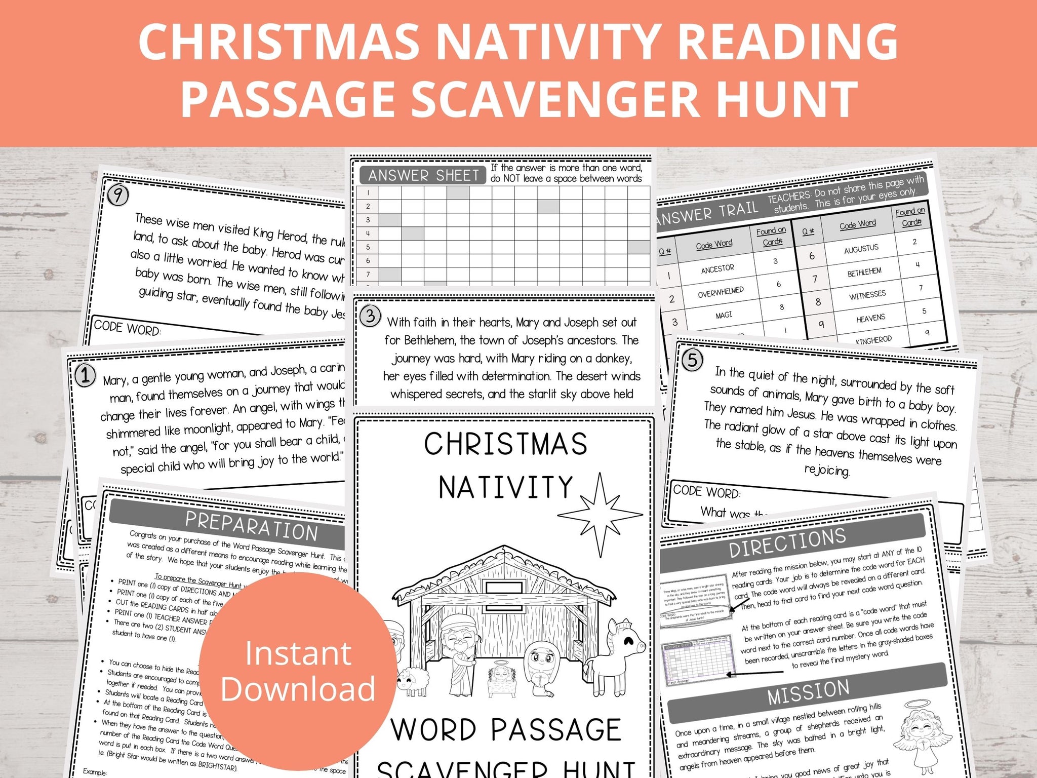 Christmas Nativity Reading Passage Scavenger Hunt – Stored Up Treasure