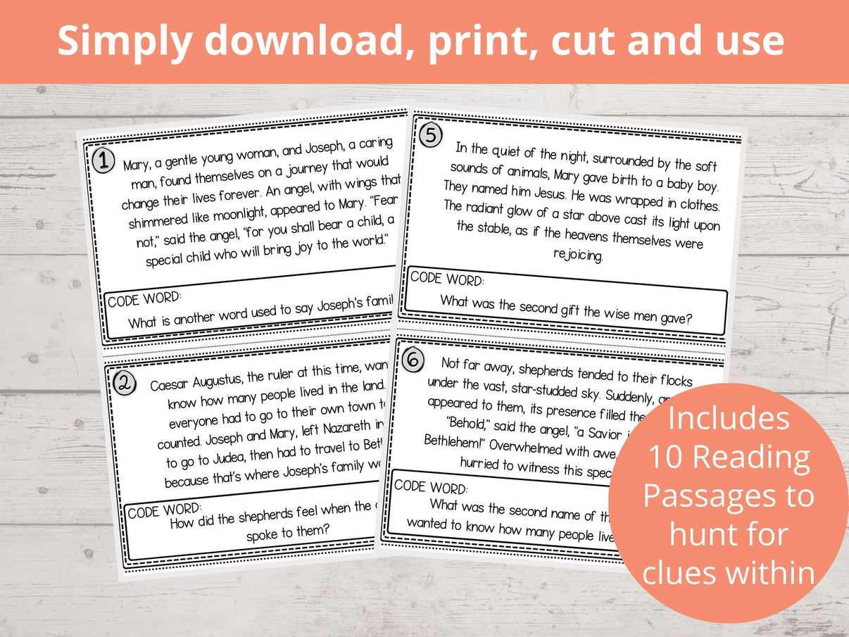 Christmas Nativity Reading Passage Scavenger Hunt – Stored Up Treasure