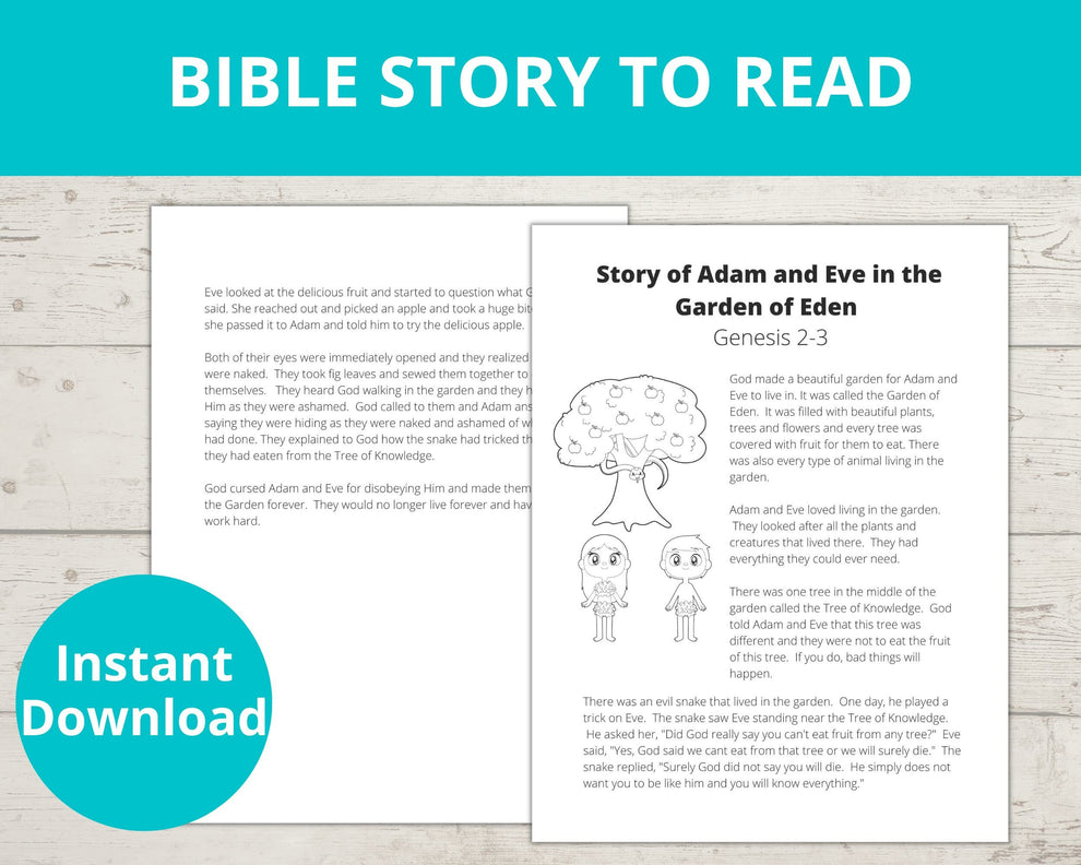 Adam and Eve Printable Bible Activity Set – Stored Up Treasure