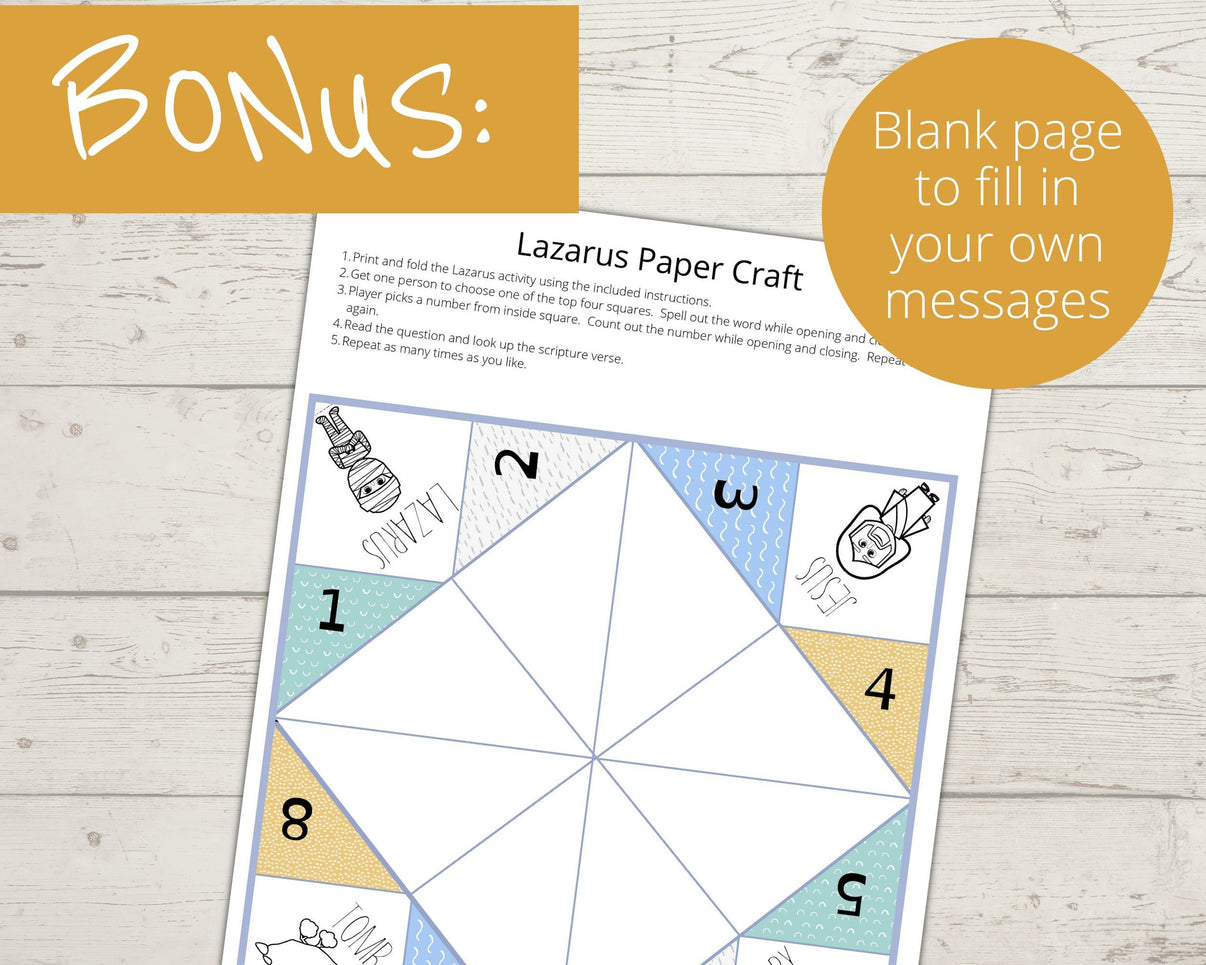 Jesus Raises Lazarus from the Dead Printable Cootie Catcher – Stored Up ...