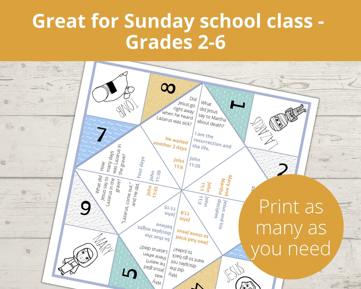 Jesus Raises Lazarus from the Dead Printable Cootie Catcher – Stored Up ...