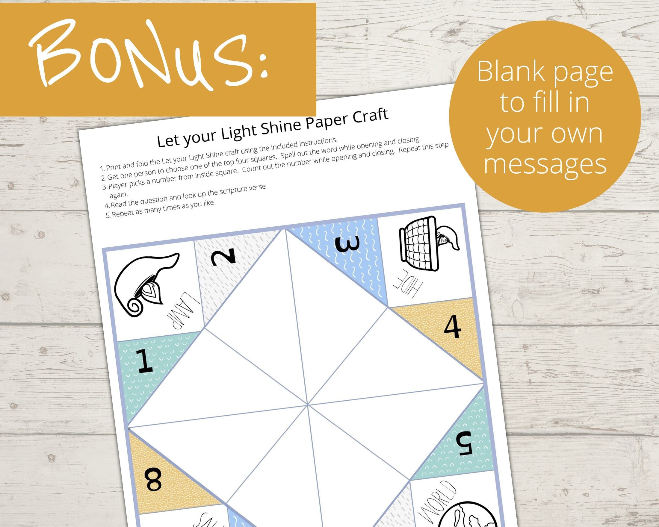 Let your Light Shine Printable Cootie Catcher – Stored Up Treasure