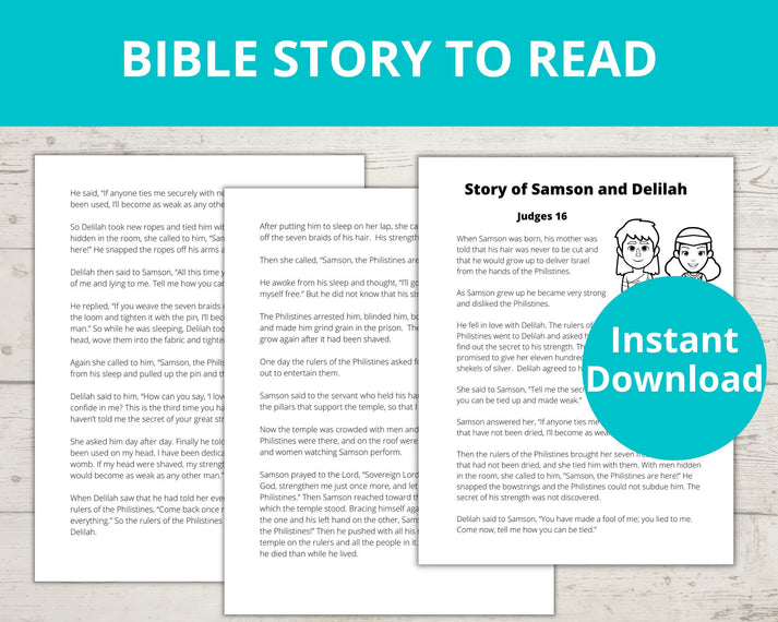 Samson and Delilah Printable Activity Pack – Stored Up Treasure