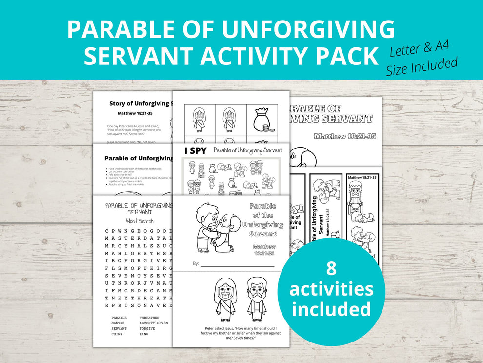 Parable of Unforgiving Servant Printable Activity Pack – Stored Up Treasure