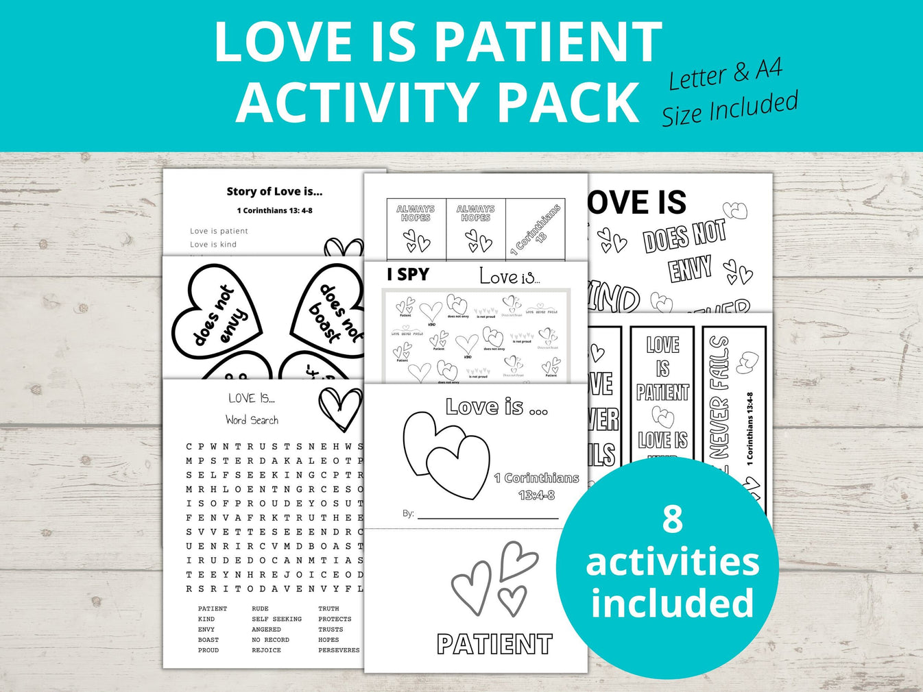 Love is Patient Love is Kind Printable Activity Pack – Stored Up Treasure
