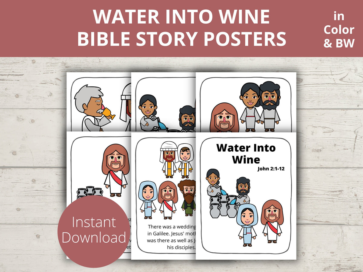 Jesus Turns Water into Wine Printable Posters and Coloring Pages ...