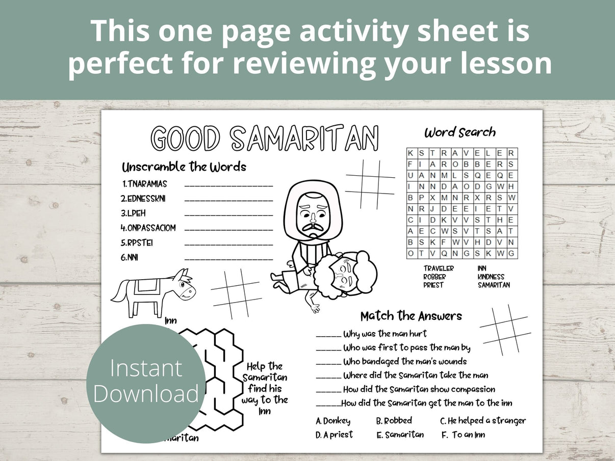 Good Samaritan Printable Activity Page – Stored Up Treasure