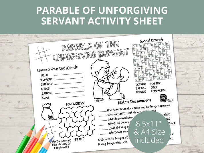 Parable of Unforgiving Servant Printable Activity Page – Stored Up Treasure